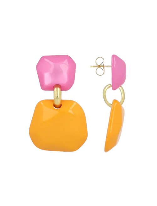 LOTT.GIOIELLI Resin Double Statement Earrings - Light Fuchsia/orange