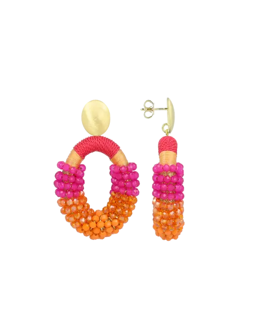 LOTT.GIOIELLI Glassberry Combi Oval Statement Earrings - Fuchsia/orange