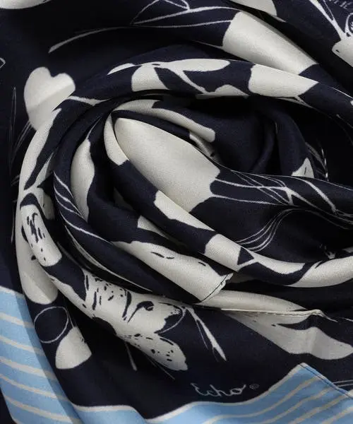 Echo Scribble Floral Silk Oblong - Navy