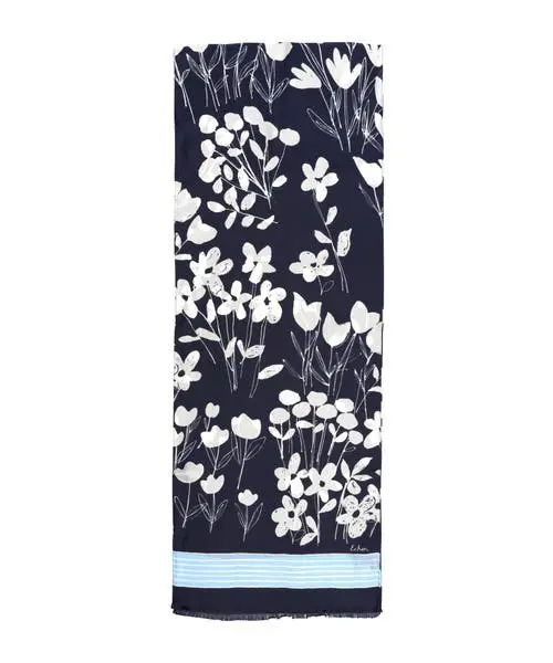 Echo Scribble Floral Silk Oblong - Navy