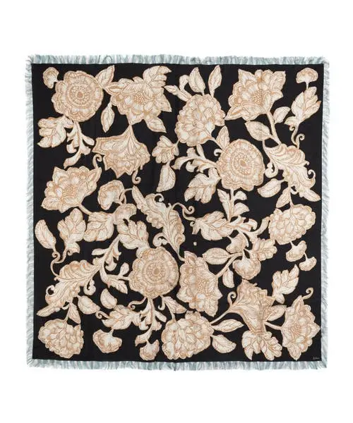 Echo Block Floral Oversized Silk Square - Black