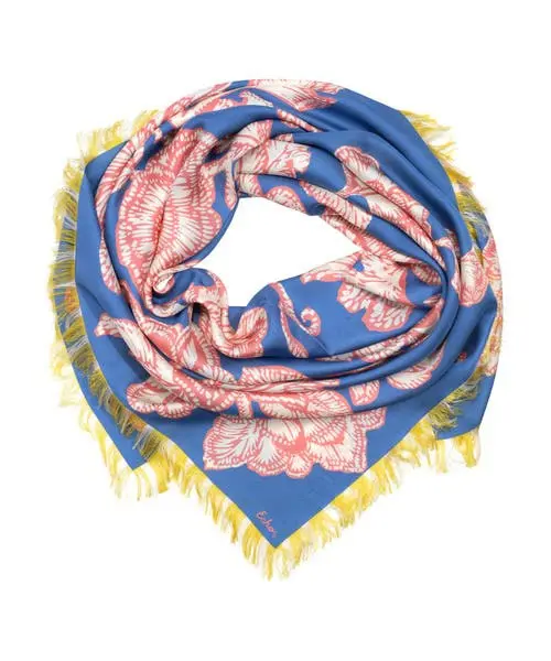 Echo Block Floral Oversized Silk Square - Chambray