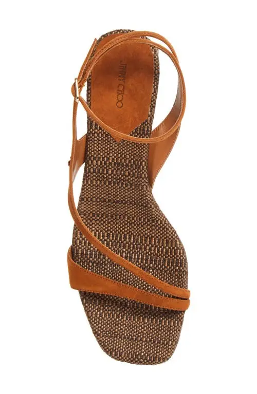 JIMMY CHOO Faye Raffia And Suede Block Heel Sandals