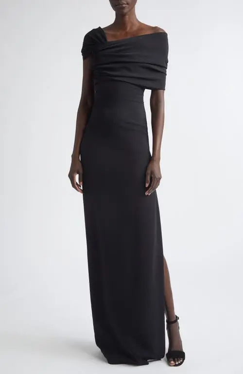 Oscar De La Renta Draped Sleeve Stretch Cady Gown - Black