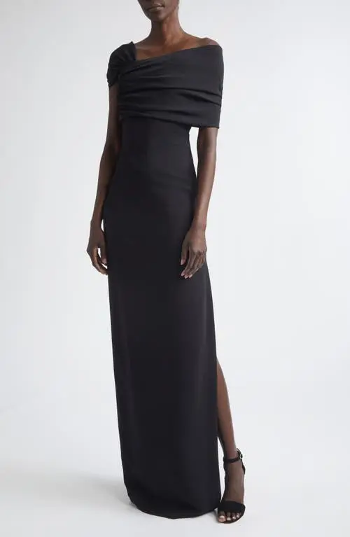 Oscar De La Renta Draped Sleeve Stretch Cady Gown
