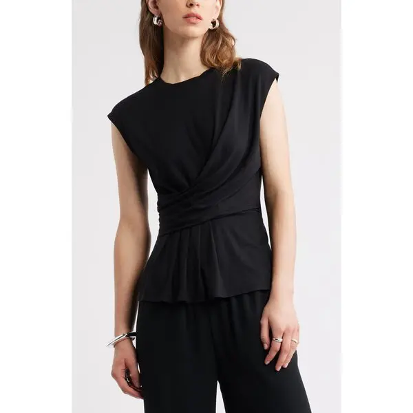 Nordstrom Draped Cap Sleeve Peplum Top - Black