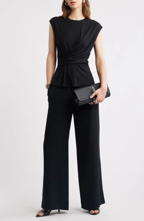 Nordstrom Draped Cap Sleeve Peplum Top - Black