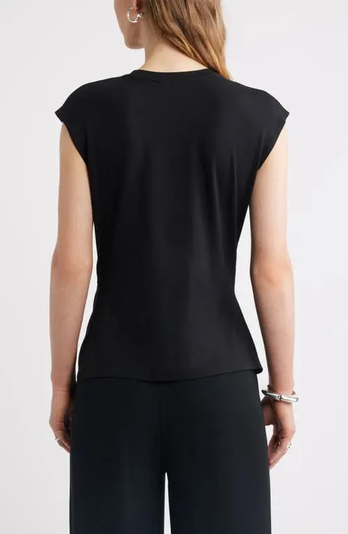 Nordstrom Draped Cap Sleeve Peplum Top - Black