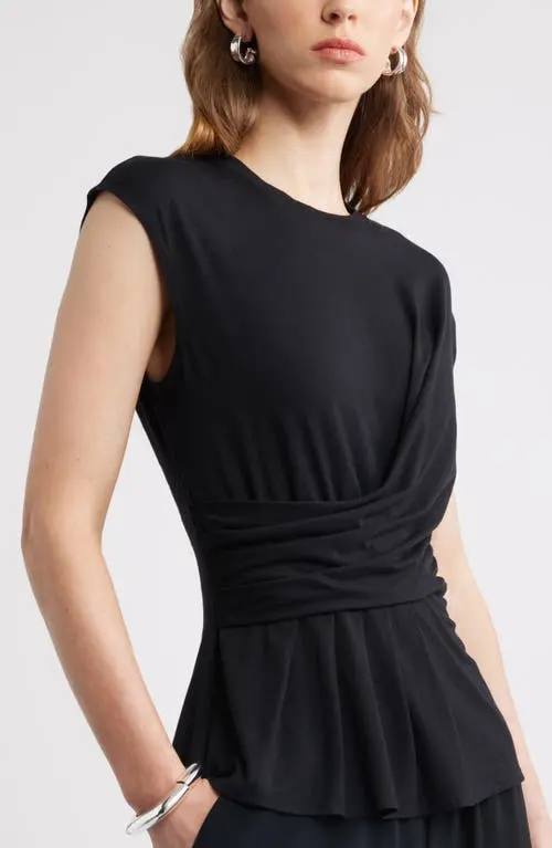Nordstrom Draped Cap Sleeve Peplum Top - Black