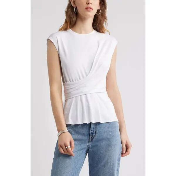 Nordstrom Draped Cap Sleeve Peplum Top - White