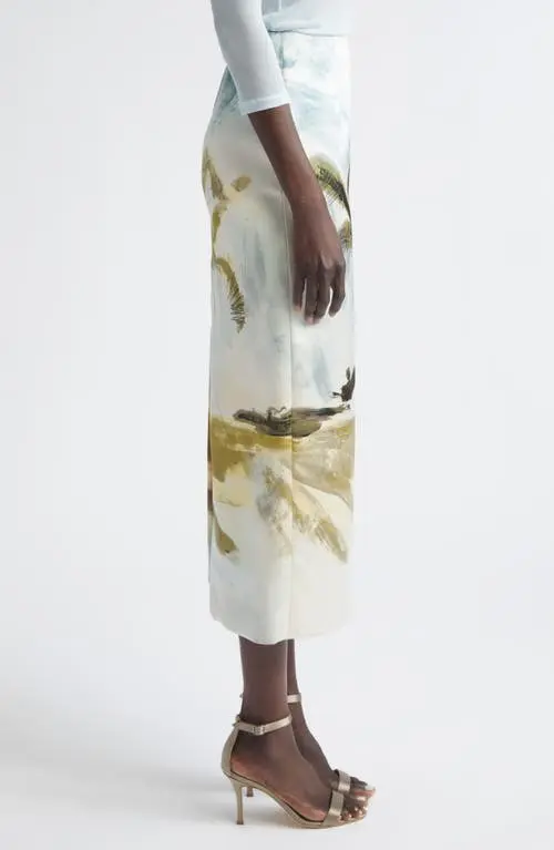 Oscar De La Renta Dominican Landscape Satin Pencil Skirt