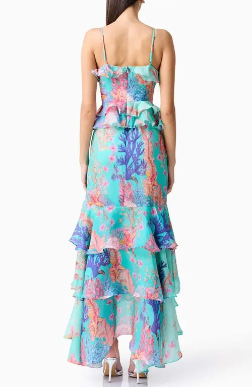 ELLIATT Coral Print Tiered High-low Gown