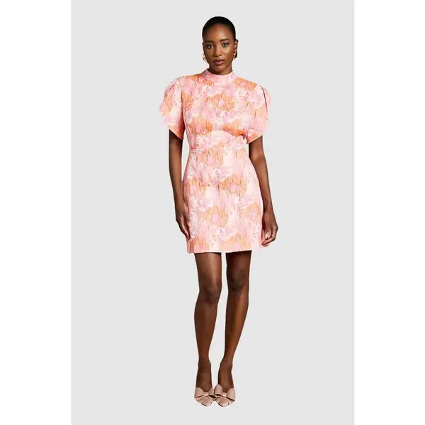 Coast Puff Sleeve Jacquard Mini Dress - Pink
