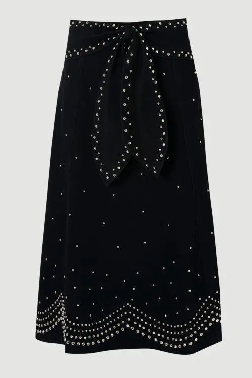 Karen Millen Studded Tie Belt Midi Skirt