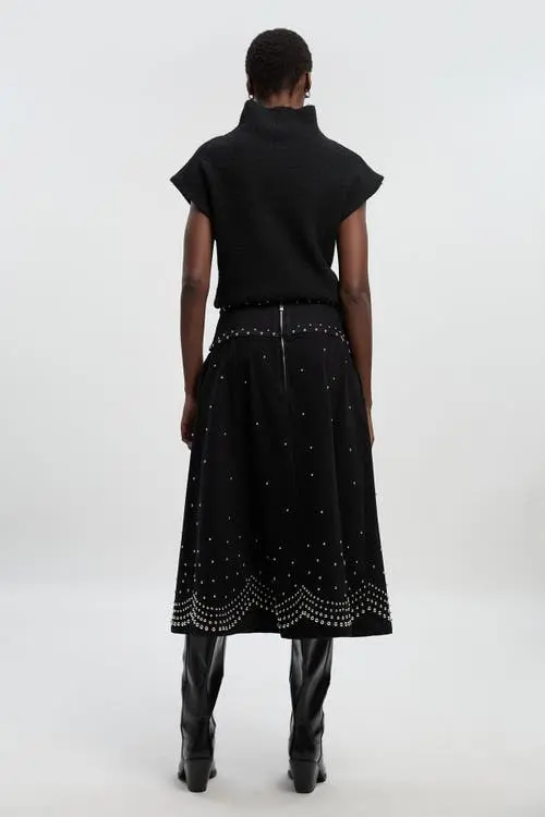 Karen Millen Studded Tie Belt Midi Skirt
