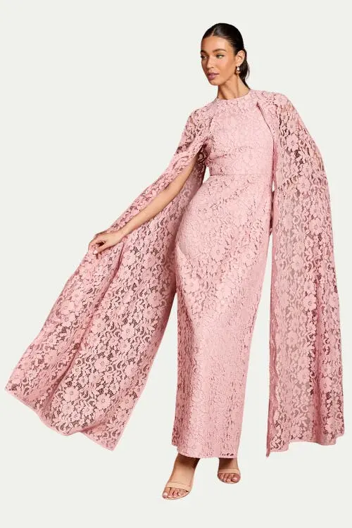 Coast Lace Cape Gown - Blush