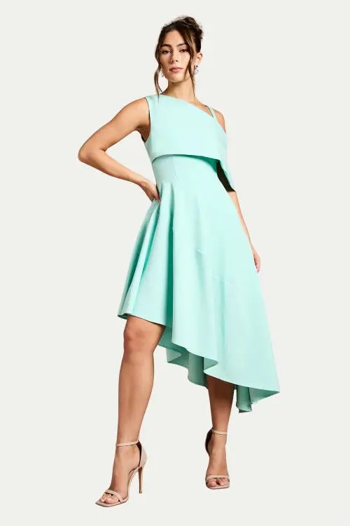 Coast Asymmetric Crepe Midi Dress - Aqua