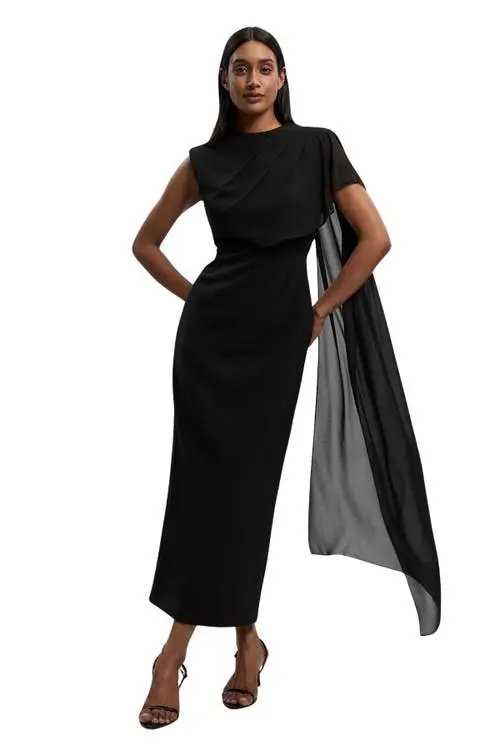 Karen Millen Tailored Cape Drape Maxi Dress - Black
