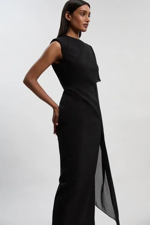 Karen Millen Tailored Cape Drape Maxi Dress - Black