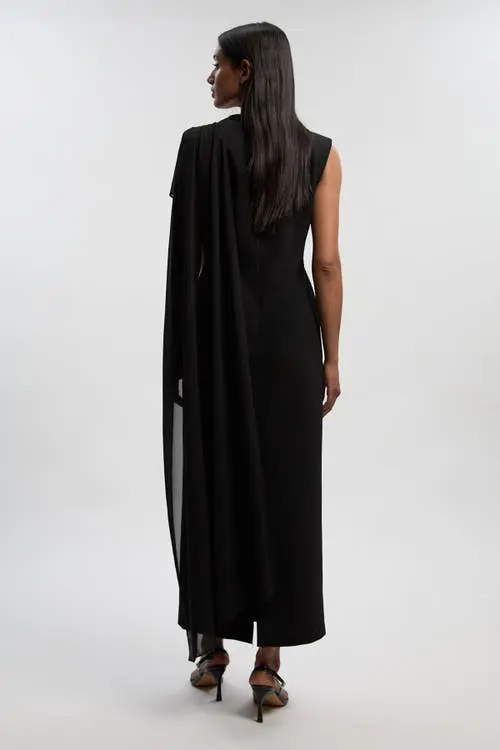 Karen Millen Tailored Cape Drape Maxi Dress - Black