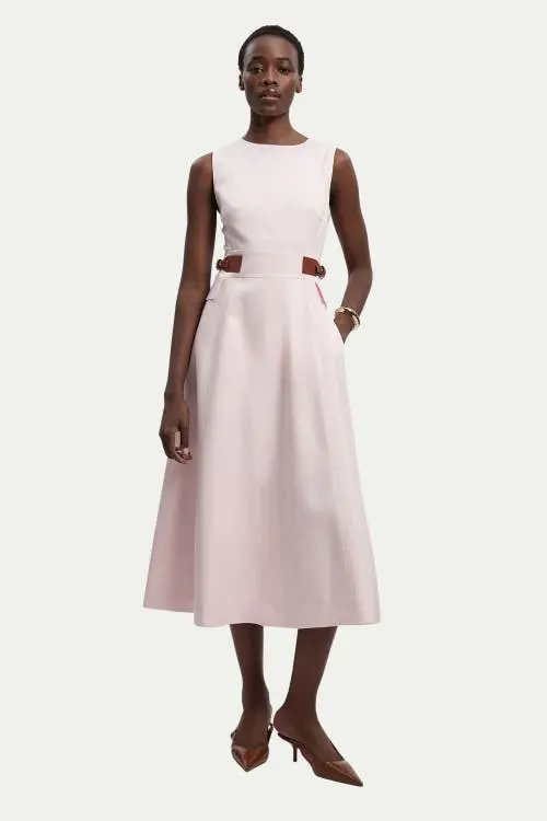 Karen Millen Petite Tailored Linen Full Midi Dress - Blush
