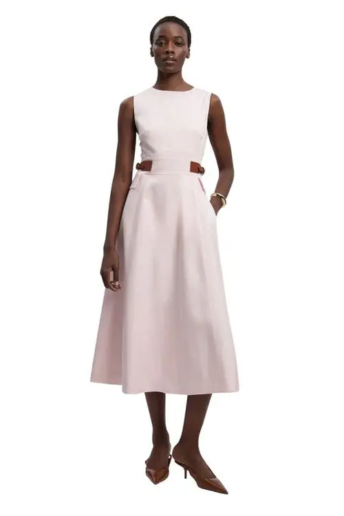 Karen Millen Petite Tailored Linen Full Midi Dress - Blush
