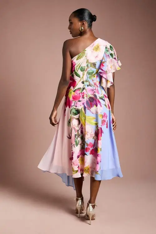 Coast Floral One-shoulder Flutter Sleeve Midi Dress