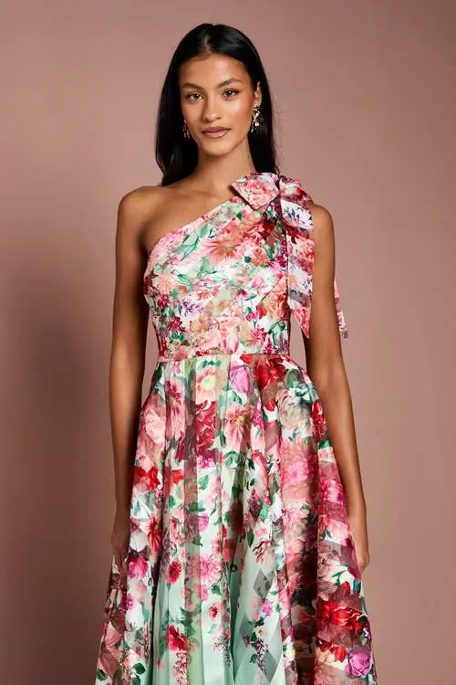 Coast Petite Organza One Shoulder Midi Dress With Bow Detail