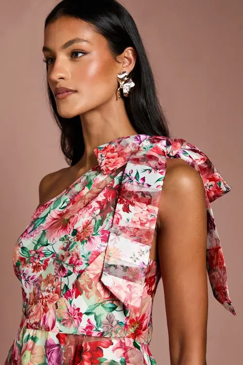 Coast Petite Organza One Shoulder Midi Dress With Bow Detail