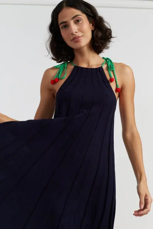 Chinti & Parker Cotton Cherry Tie Strap Swing Dress