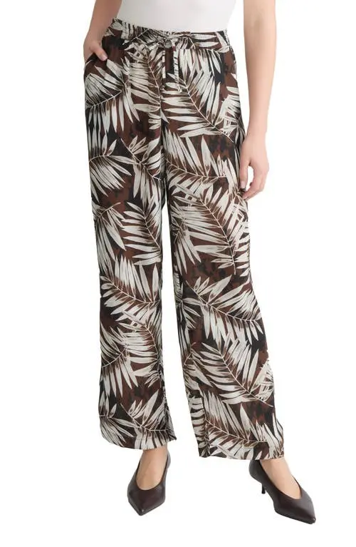 Jones New York Wide Leg Tropical Print Drawstring Pants - Fudge Multi
