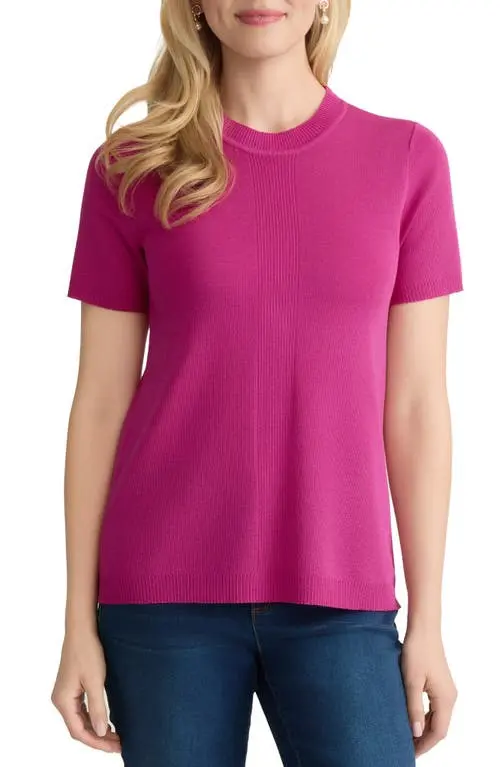 Jones New York Short Sleeve Rib Sweater - Bright Orchid