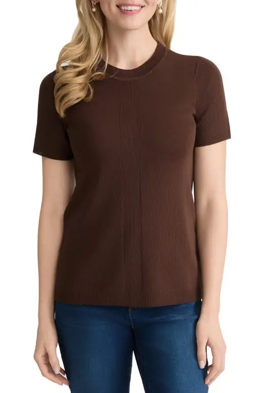 Jones New York Short Sleeve Rib Sweater - Fudge