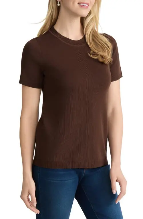 Jones New York Short Sleeve Ribbed Sweater - Fudge