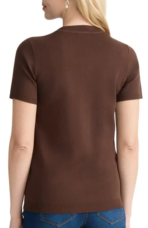 Jones New York Short Sleeve Ribbed Sweater - Fudge