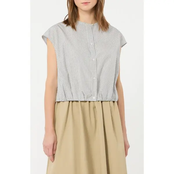 Max Mara Gelatina Striped Poplin Top - Navy