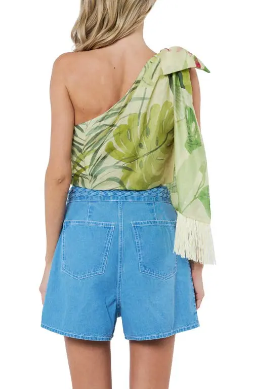 CIEBON Elsy Asymmetric Tropical Print Crop Top