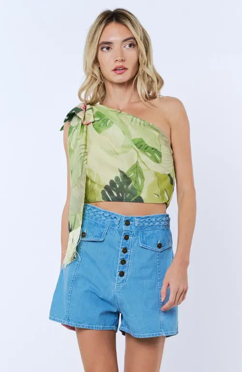 CIEBON Elsy Asymmetric Tropical Print Crop Top