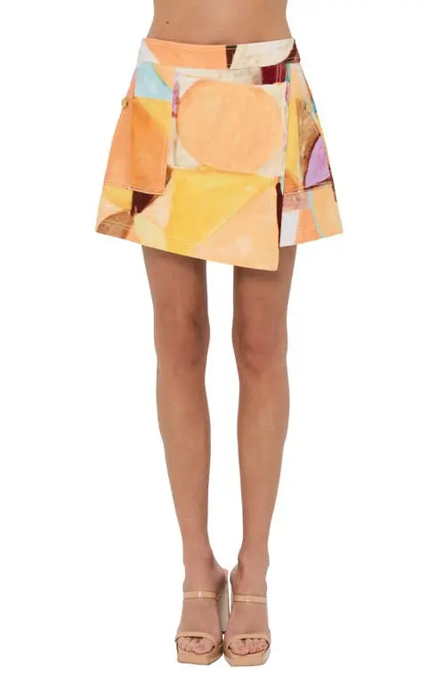 CIEBON Abstract Print Faux-wrap Skort - Yellow Multi