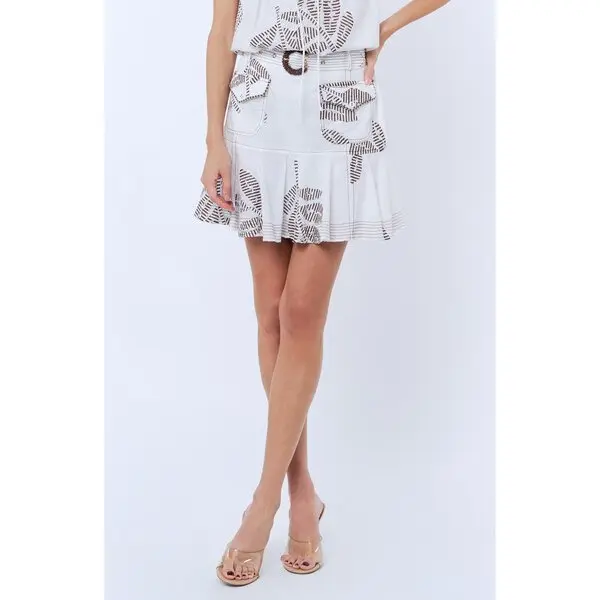 CIEBON Sayla Leaf Embroidery Miniskirt - White