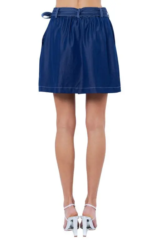 CIEBON Belted Miniskirt With Contrast Stitching