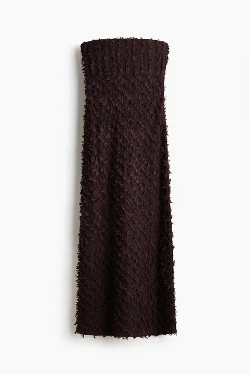 H&m Frayed Bandeau Dress - Dark Brown
