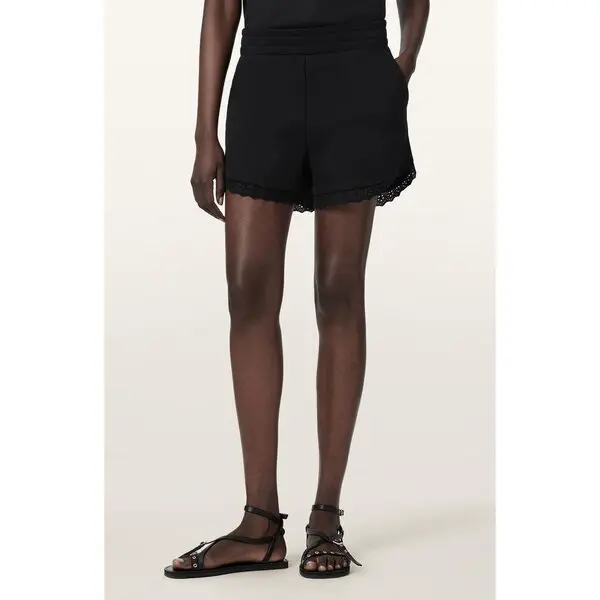 ALLSAINTS Lele Eyelet Trim Cotton Shorts - Black