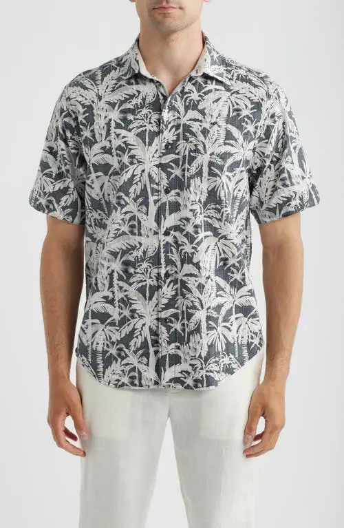 Tommy Bahama Nova Wave Nero Palms Short Sleeve Seersucker Button-up Shirt - Black