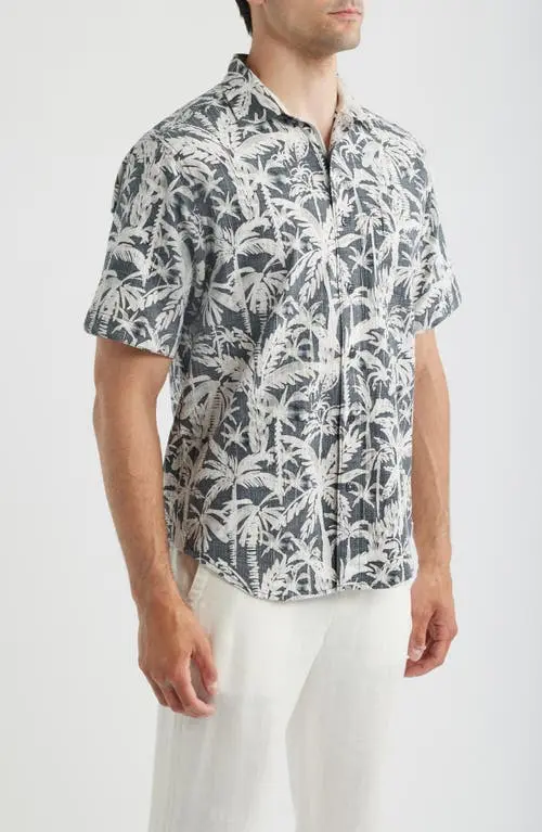 Tommy Bahama Nova Wave Nero Palms Short Sleeve Seersucker Button-up Shirt - Black