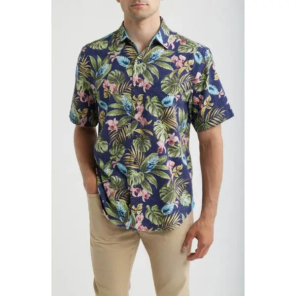 Tommy Bahama Nova Wave Selva Gardens Floral Short Sleeve Seersucker Button-up Shirt - Coastline