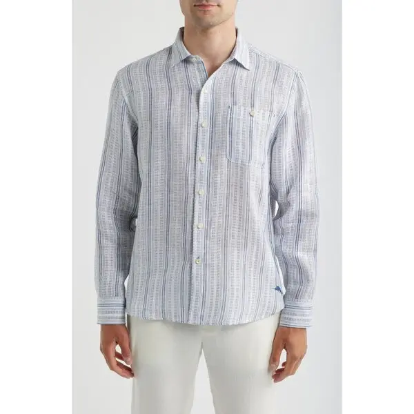 Tommy Bahama Blue Royal Stripe Linen Button-up Shirt - Infinity Sky