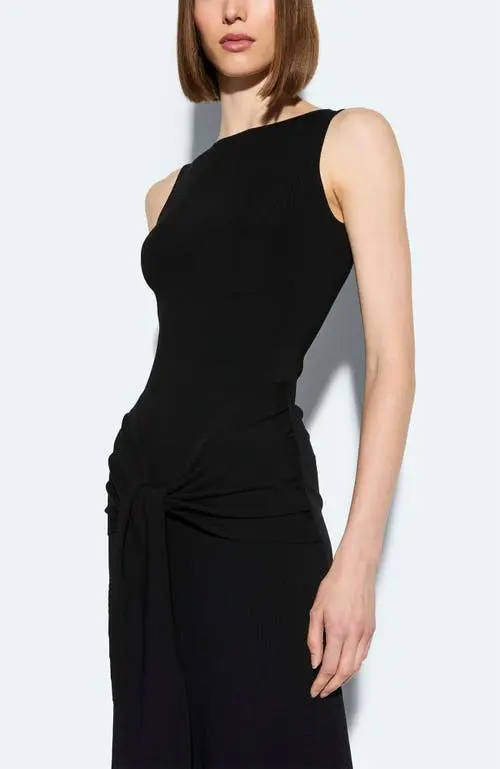 Lapointe Matte Viscose Waist Tie Boatneck Dress