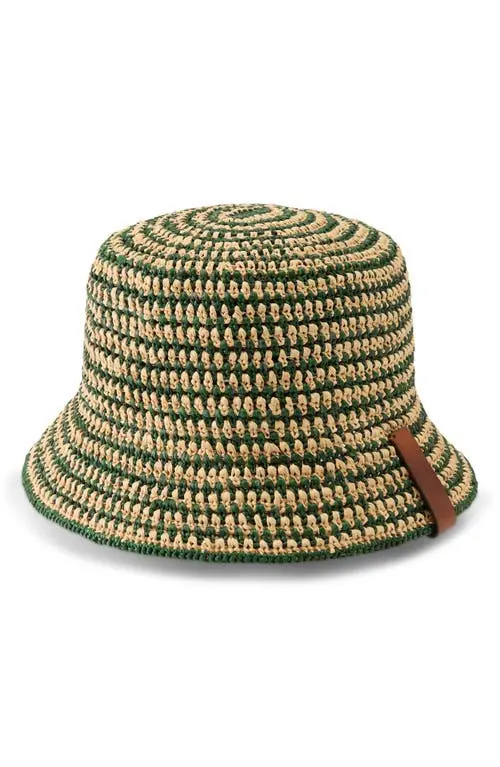 Helen Kaminski Crocheted Raffia Bucket Hat - Natural/emerald
