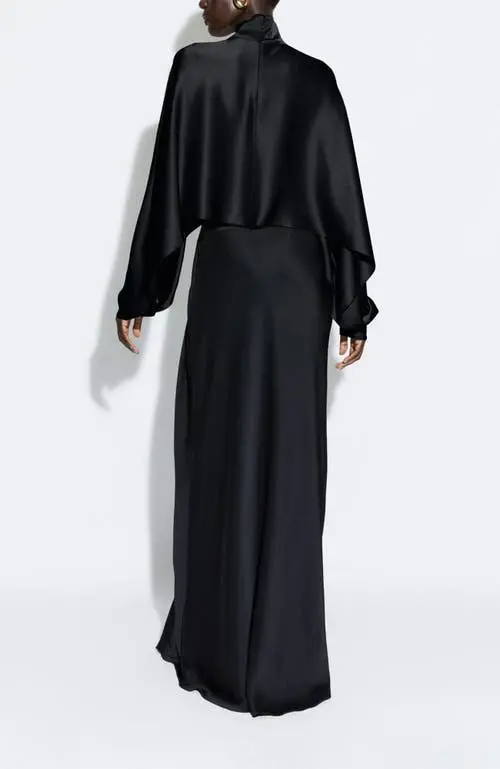 Lapointe Doubleface Satin Cropped Caftan Top - Black